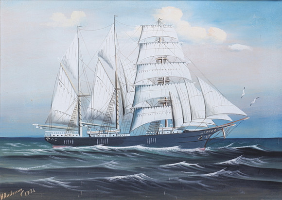 HERMAN ANDERSSON. Skepp till sjöss. Blandteknik på papp, signerad och ...