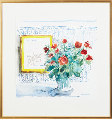 CARL ANTON, Still life with roses and drawing by Carl Anton ...