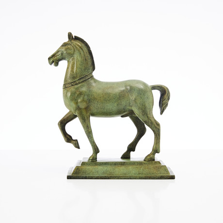 SCULPTURE, Byzantine horse, green patinated bronze, contemporary. Art ...