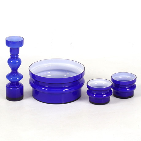 BOWL and VASE, 4 parts, glass, Po Ström, Alsterfors. Glass - Utility ...