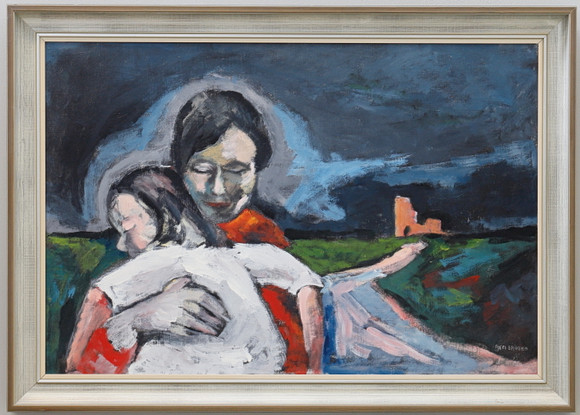 AXEL ERIKSSON. Olja på duk, Omfamning, signerad. Konst - Måleri - Auctionet