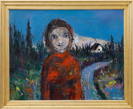 AXEL ERIKSSON. Oil on Board, girl portrait in forest, signed. Art - Paintings - Auctionet