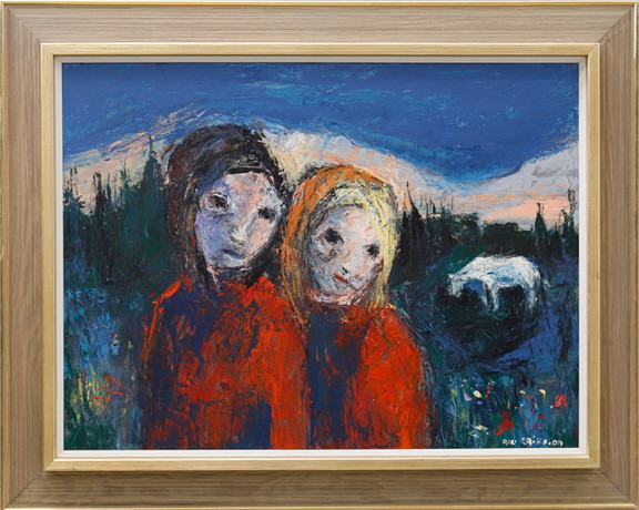 AXEL ERIKSSON. olja på pannå, figurscen med häst, signerad. Konst - Måleri - Auctionet