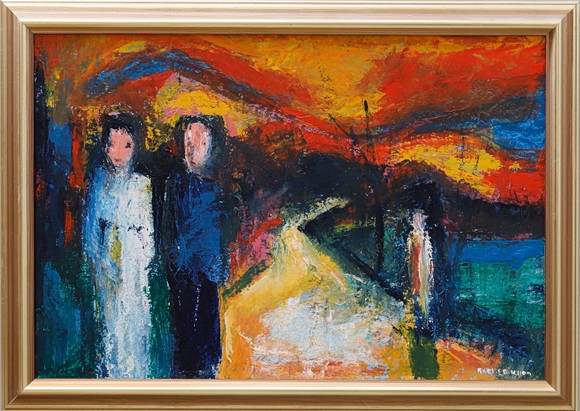 AXEL ERIKSSON. olja på pannå, figurscen, signerad. Konst - Måleri - Auctionet