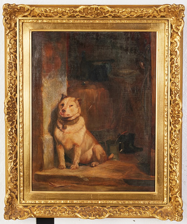 ARTHUR WARDLE (1864-1949). Hund i stall, olja på duk, signerad. Konst ...