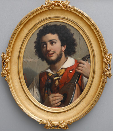 JOSEPH STALLAERT. PORTRÄTT AV ITALIENSK YNGLING SPELANDE MANDOLIN ...