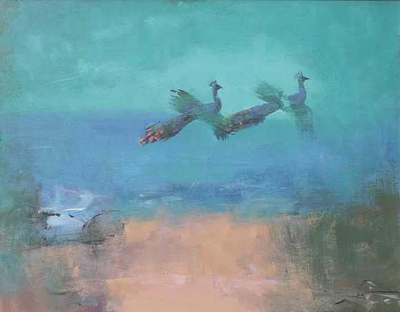 ANDERS LINDGREN. "Peacocks taking off", oil on Board, signed, dated -00 ...