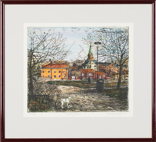 HASSE LINDROTH (FÖDD 1938). "Nytorget", kolorerad etsning, signerad och ...