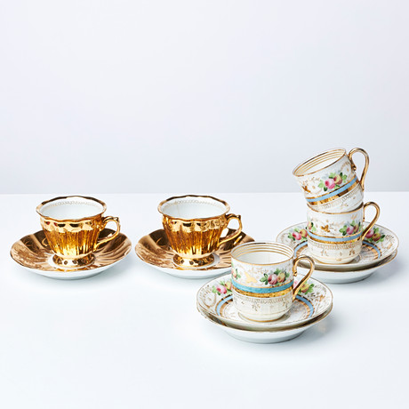 COFFEE CUPS WITH DAUGHTER, porcelain, 2+3, two different models, gilt ...
