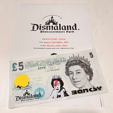 BANKSY. After. 5 POUND TICKET DISMALAND ON CLOTH. Art - Engravings ...