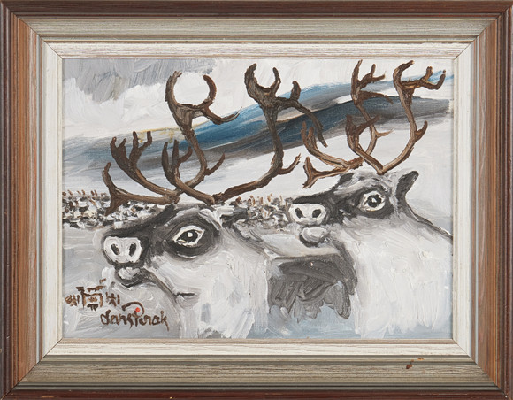 LARS PIRAK. motiv med renar, olja på duk, signerad. Konst - Måleri ...