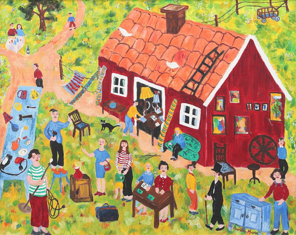GUNILLA MANN. "Farm auction at Barnviksgård 1976", Värmdö, oil on ...