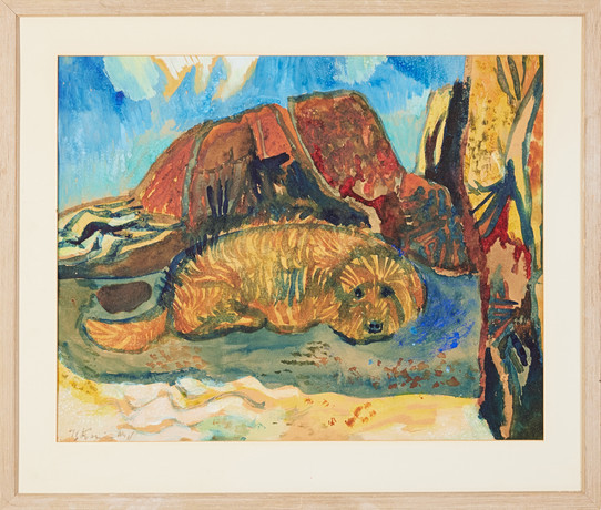 BRUNO KRAUSKOPF (1892-1960). Landscape with resting dog, gouache ...
