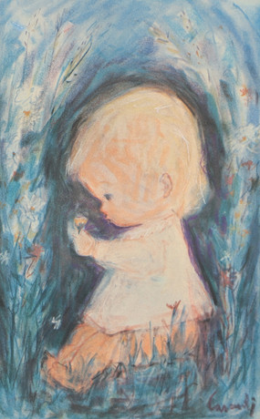 KURT CARENDI. Litet barn med blomma, pastell, signerad Carendi. Konst ...