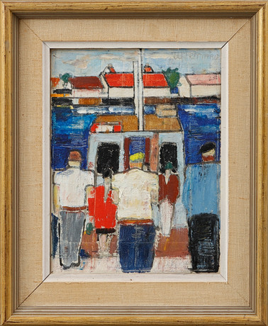 WILHELM HENNING. Olja på duk, hamnmotiv, signerad. Konst - Måleri ...