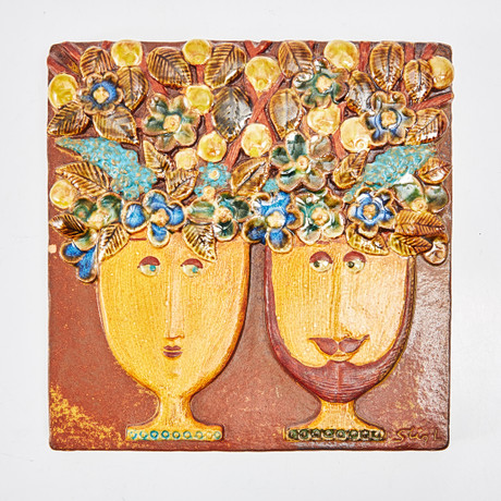 STIG LINDBERG, relief, Gustavsberg, stoneware, figure composition ...