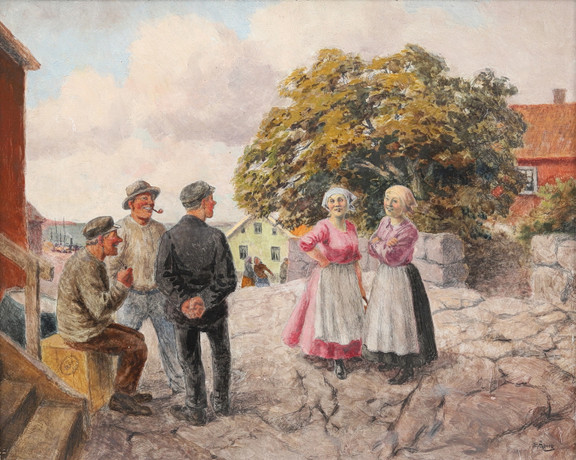 EMIL ÅBERG (1864-1940). Konversation, olja på pannå, signerad. Konst ...