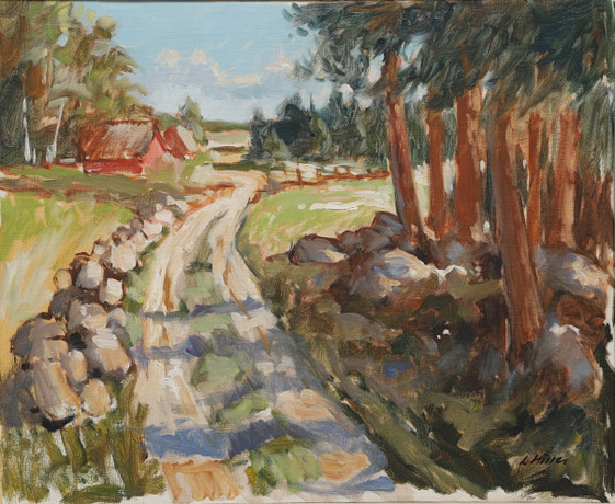 LENNART MÖLLER. Olja på duk, hus ute på landet, signerad. Konst ...