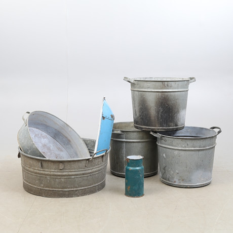 ZINC OBJECTS, B.a. tubs and barrels. 7 parts. Silver & Metals - Other ...