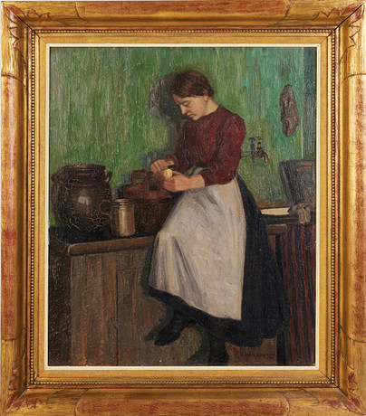 HILDA HEYMAN (Vårgårda 1872-1955 Stockholm). Woman in kitchen, signed ...