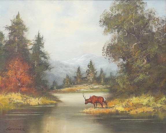 OIDENTIFIERAD KONSTNÄR. Landscape with deer. Oil on canvas, signed ...