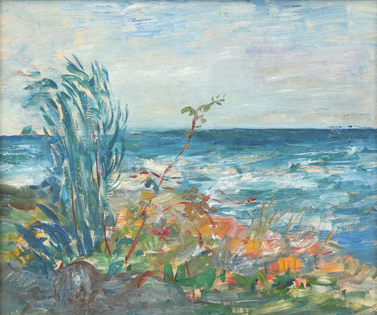 PER FALK (1924-1982). Strandvy, olja på pannå, signerad och daterad 55 ...