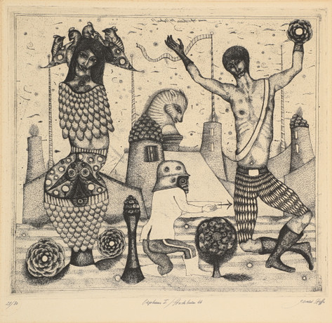 GERALD STEFFE. Etching, surrealist figure composition, signed, numbered ...