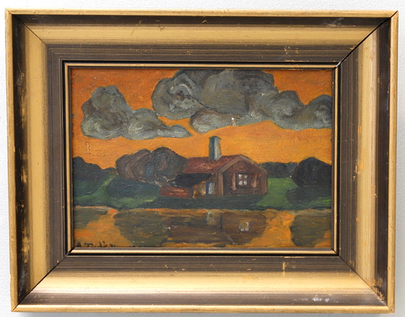 ARVID TYDÉN. Landscape with houses and clouds, oil on canvas, signed ...