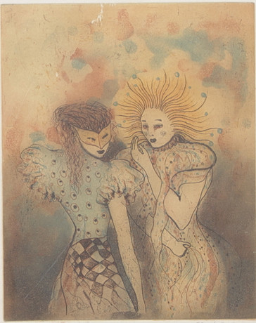 IRENE JARZ. "Carnival figures", color etching, signed and numbered 37/ ...