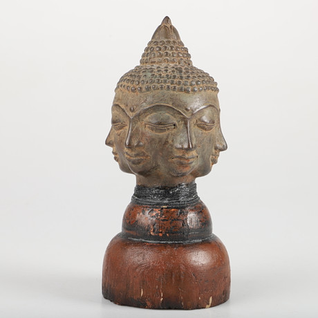 FIGURIN, Buddha, trä/mässing, 1900-tal. Asiatika - Auctionet