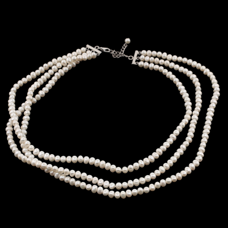 PEARL NECKLACE, 3-row, baroque, clasp in silver. Jewellery & Gemstones ...