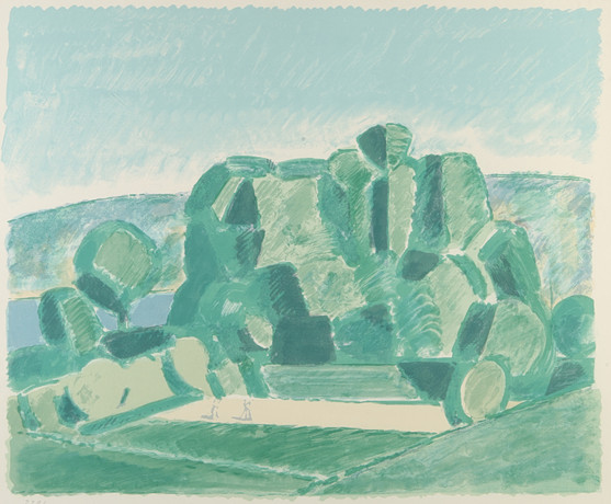 OLLE NYMAN. Landscape in green, color lithograph, signed, numbered 220/ ...