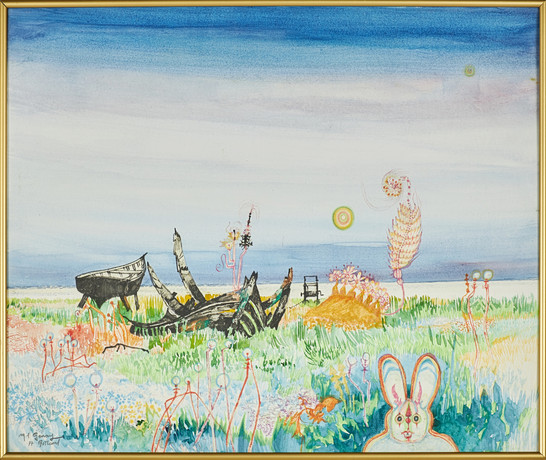 MARCEL GENAY. Surrealist coastal scene, watercolour, signed and dated ...