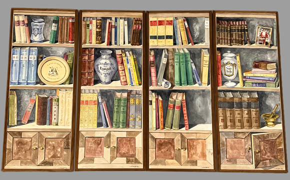 JORDI BAIJET ACHÓN. AQUARELL AUF PAPIER, ZUSAMMENSETZUNG "BIBLIOTHEK" AUS 4 STÜCKEN. Kunst ...