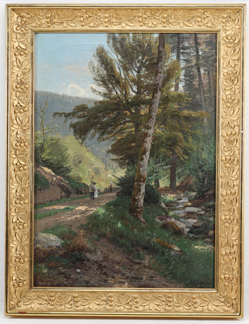 WILHELM SCHRÖTER (1849-1909). Skogsmotiv med figurer, olja på duk ...