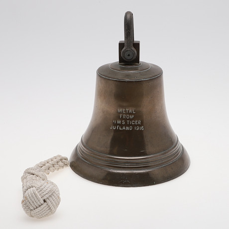 A BRONZE SHIPS BELL MADE WITH METAL FROM HMS TIGER, JUTLAND 1916 ...