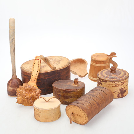 BOXES & TOOLS, 9 parts. Swedish Folk Art - Bowls & Boxes - Auctionet