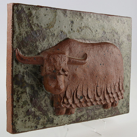 ROLF PALM. Wall relief, partially glazed stoneware, signed, Mölle, 1967 ...