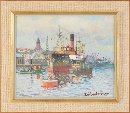 ERIC LUNDGREN. Port of Gothenburg, signed Eric Lundgren, oil on canvas ...