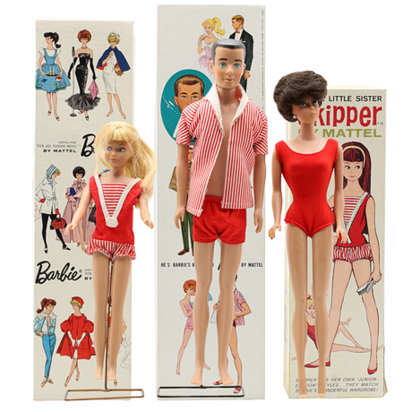 BARBIE, 3 st, "Midge", "Ken", "Skipper", Mattel Inc., 1960-tal ...