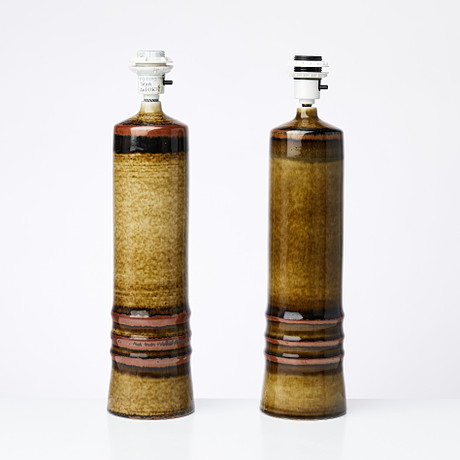 OLLE ALBERIUS. Floor lamps, a pair, glazed stoneware, marked Rörstrand ...