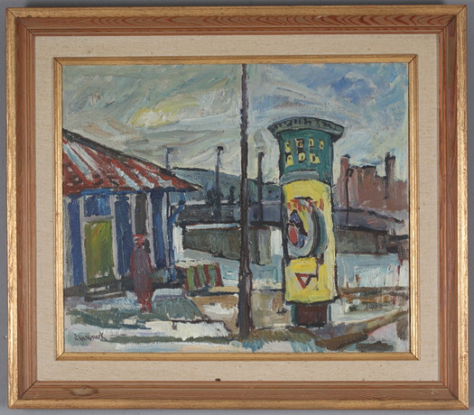 RUNE LUNDMARK. Stadsscen, olja på duk, signerad. Konst - Måleri - Auctionet