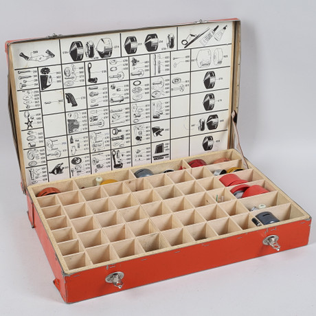 SPARE PARTS BOX, ABU Service, Abumatic, with contents. Miscellaneous ...