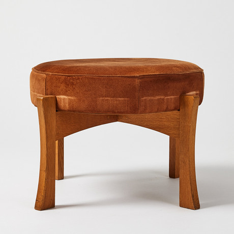 STOOL, frame in oak, loose upholstered seat covered in brown suede ...