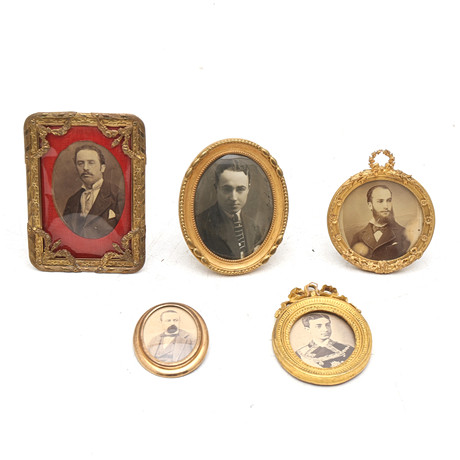 Five picture frames in gilt bronze and brass, early decades of the 20th ...