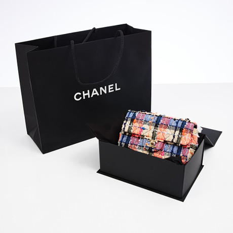 CHANEL, "Mini Flap Bag Tweed", quilted in textiles, monogrammed lock ...