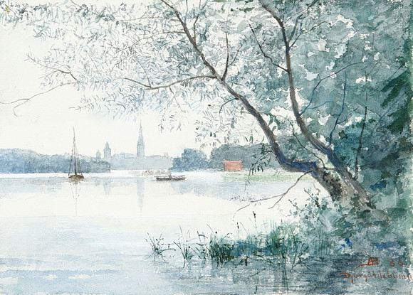 ANNA BILLING. akvarell, "Djurgårdsbrunn", monogramsignerad "AB ...