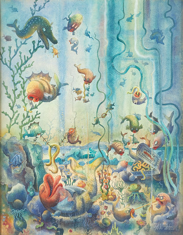 JOHN HAAVS JOHNSON (SVERIGE, 1915-1968). Fantasifiskar, signerad Haavs ...