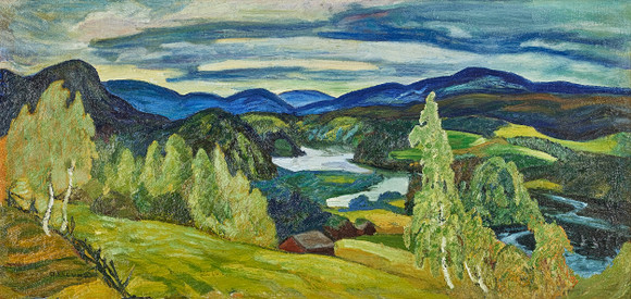 HELMER OSSLUND. Sommardag Ångermanälven. Konst - Måleri - Auctionet