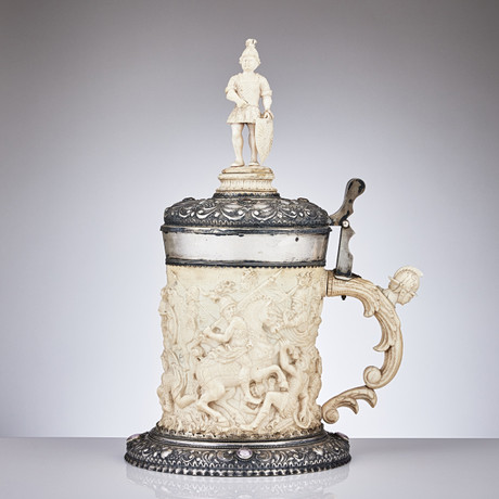 A German Baroque-style silver and carved ivory tankard, unmarked ...